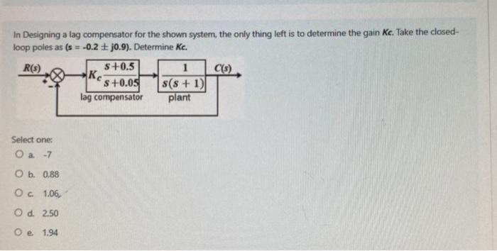 Solved In Designing a lag compensator for the shown system, | Chegg.com