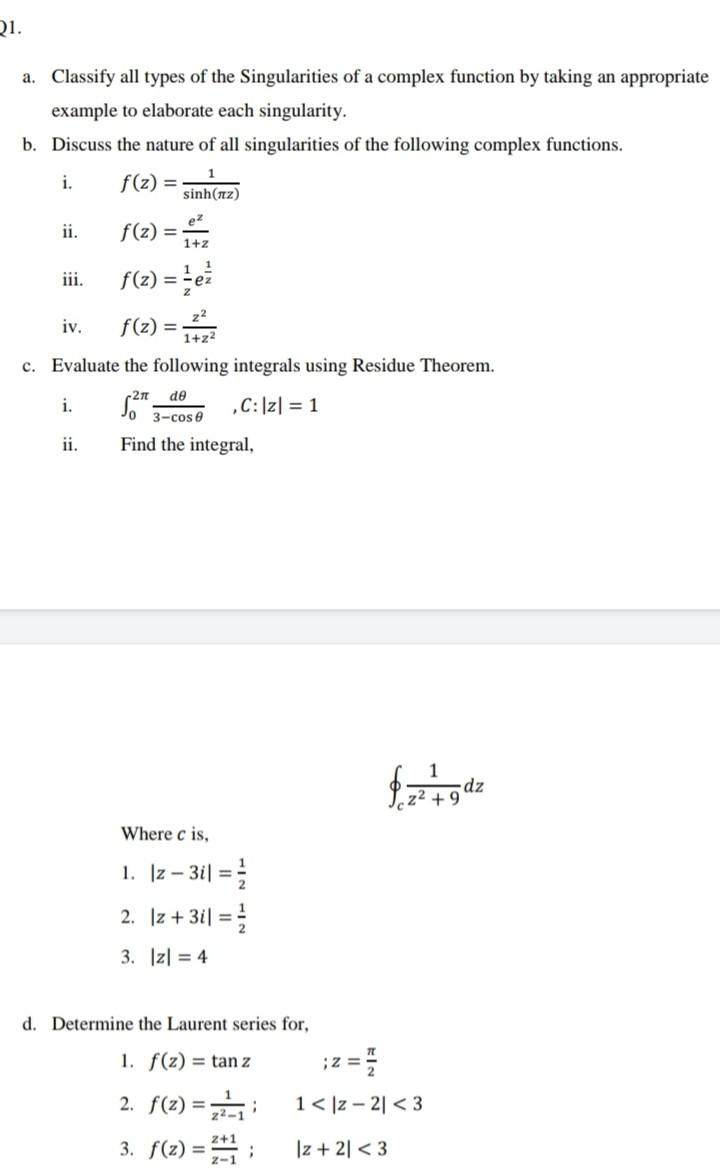 Solved 21. a. Classify all types of the Singularities of a | Chegg.com