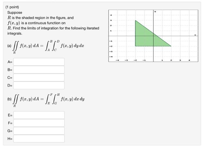 Solved (1 point) Suppose \\( R \\) is the shaded region in | Chegg.com