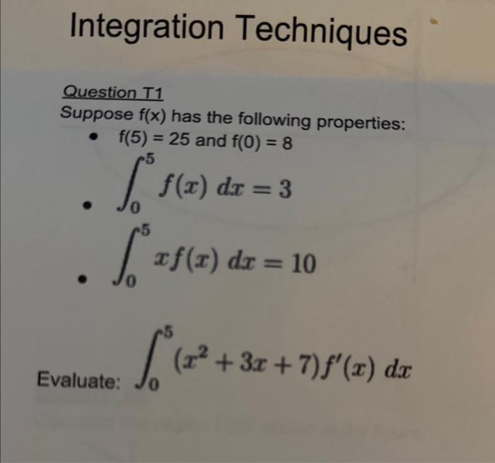 Solved Integration Techniques Question T1 Suppose f(x) has | Chegg.com