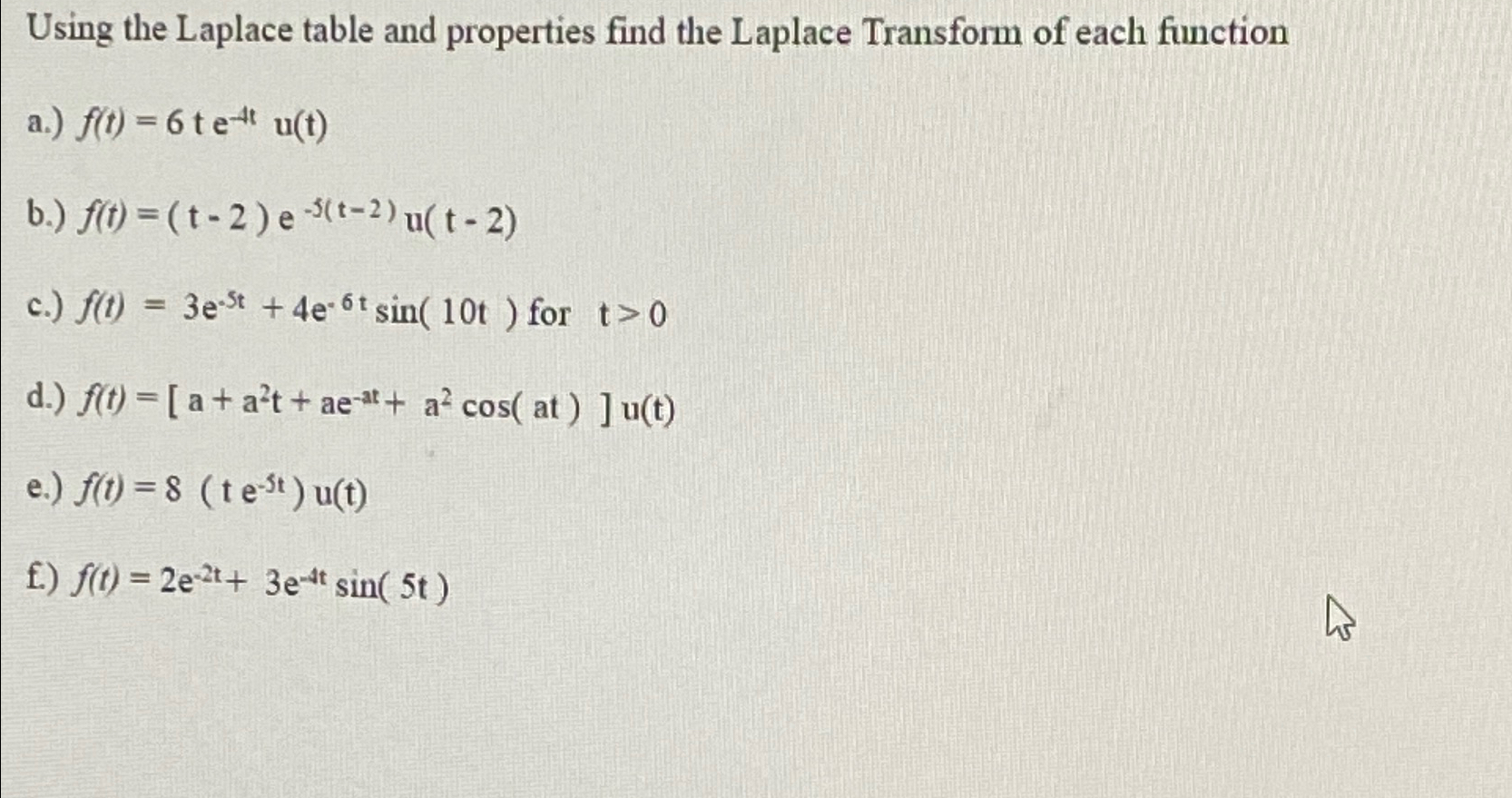 Solved Using the Laplace table and properties find the | Chegg.com