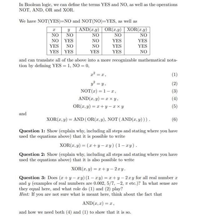 Solved In Boolean logic, we can define the terms YES and NO, | Chegg.com