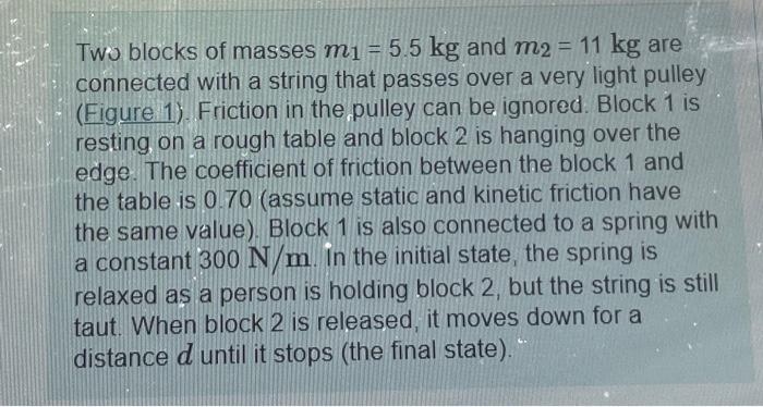 Twu blocks of masses m1=5.5 kg and m2=11 kg are | Chegg.com