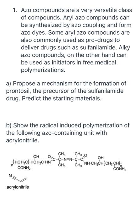 1. Azo compounds are a very versatile class of | Chegg.com