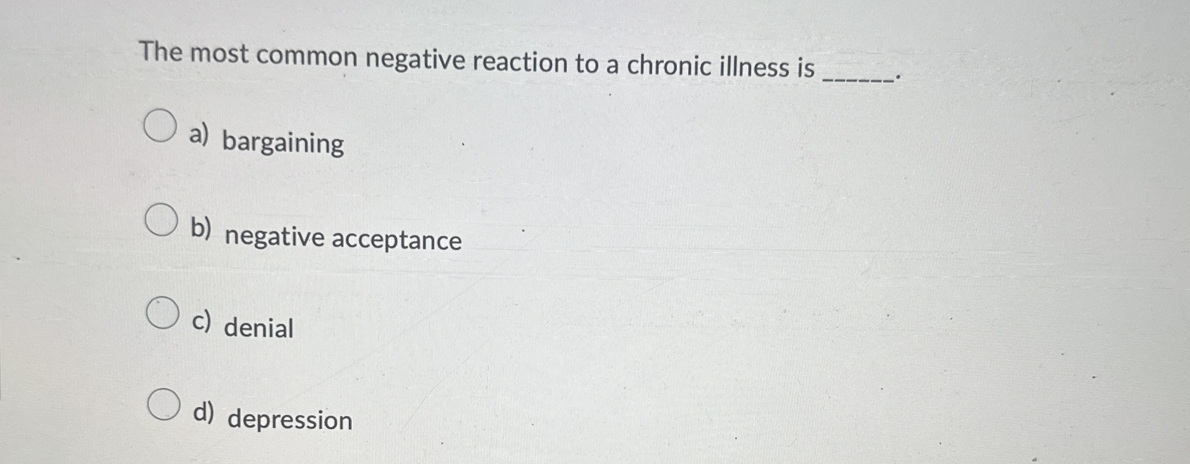 Solved The most common negative reaction to a chronic | Chegg.com