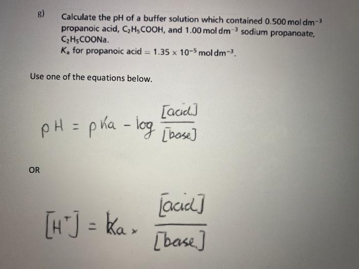 Solved g) Calculate the pH of a buffer solution which | Chegg.com