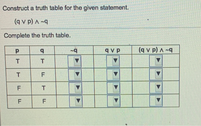 Solved Construct A Truth Table For The Given Statement Q V 8577