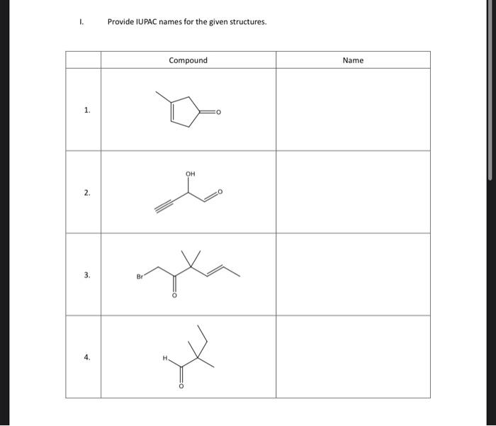 Solved I. Provide IUPAC names for the given structures. | Chegg.com