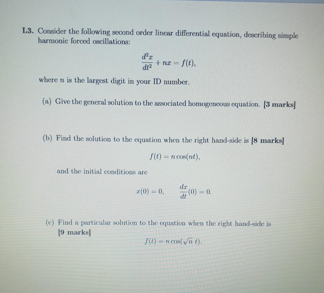 Solved L3. Consider the following second order linear | Chegg.com