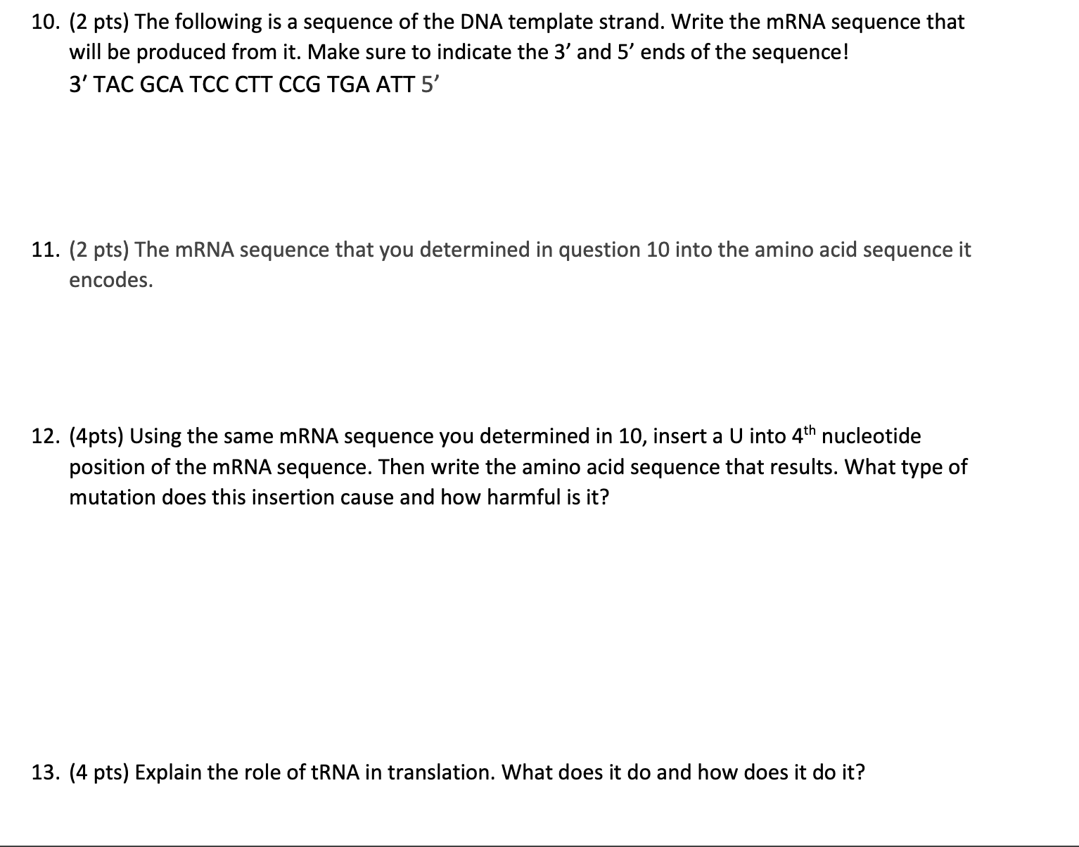 Solved 10-The following is a sequence of the DNA template | Chegg.com