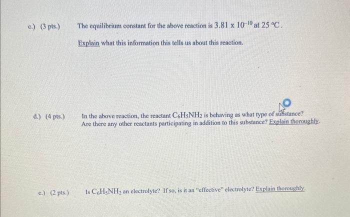 Solved The following substance (C6H5NH2) dissociates in | Chegg.com