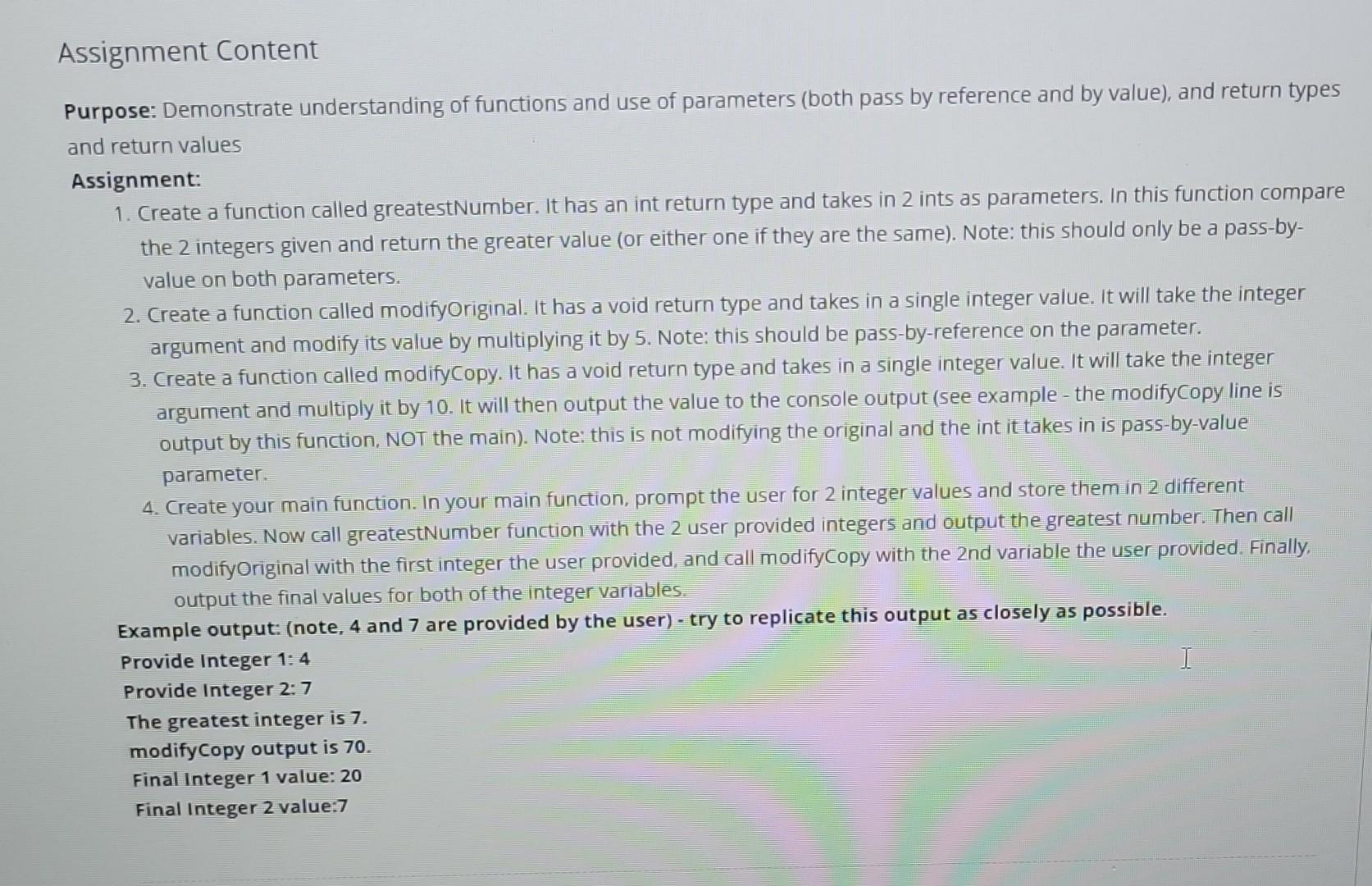 Solved Assignment Content Purpose: Demonstrate understanding | Chegg.com