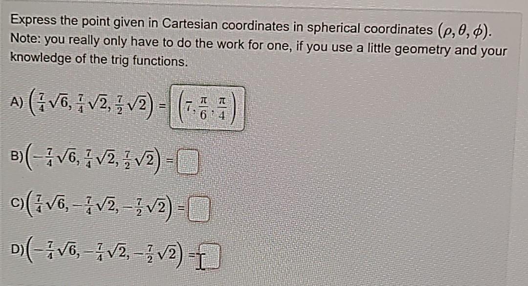 Solved Express the point given in Cartesian coordinates in | Chegg.com