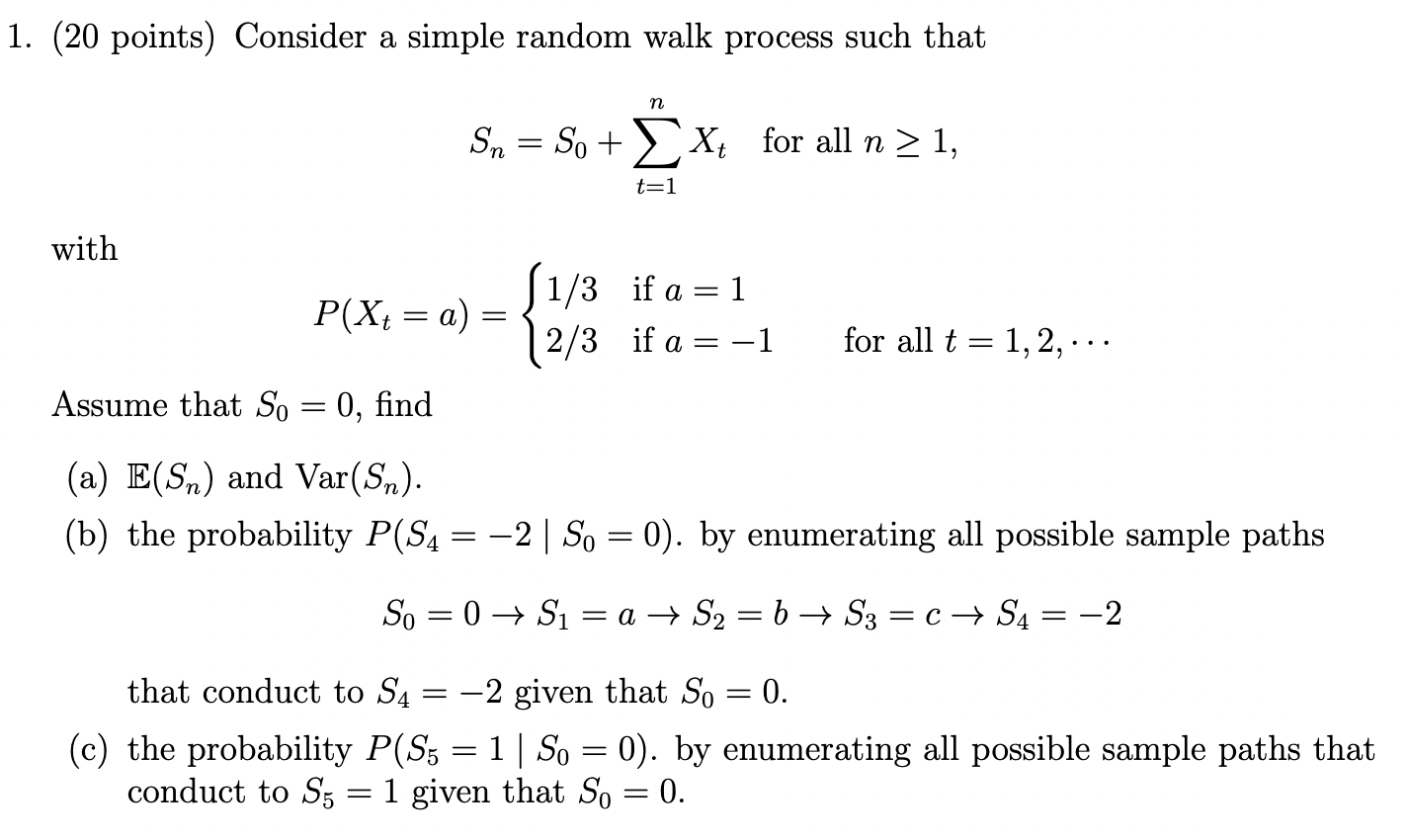 Solved (20 ﻿points) ﻿Consider a simple random walk process | Chegg.com
