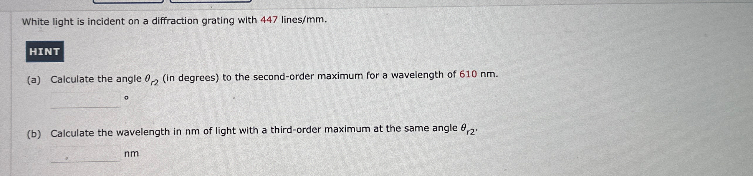 Solved White light is incident on a diffraction grating with | Chegg.com