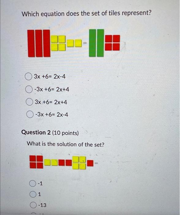 Solved Which equation does the set of tiles represent? | Chegg.com