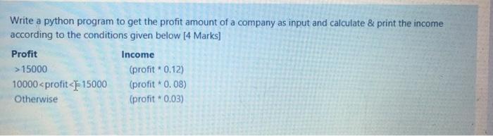 Solved Write A Python Program To Get The Profit Amount Of A Chegg