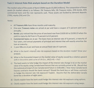 Solved Task 2: Interest Rate Risk analysis based on the | Chegg.com