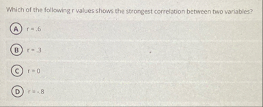 Solved Which of the following r values shows the strongest | Chegg.com