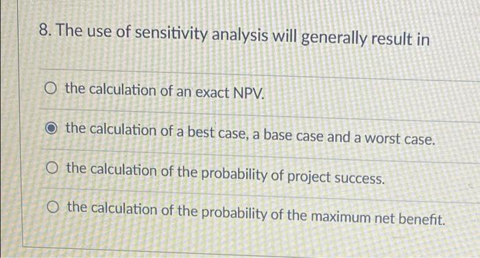 Solved 8. The use of sensitivity analysis will generally | Chegg.com