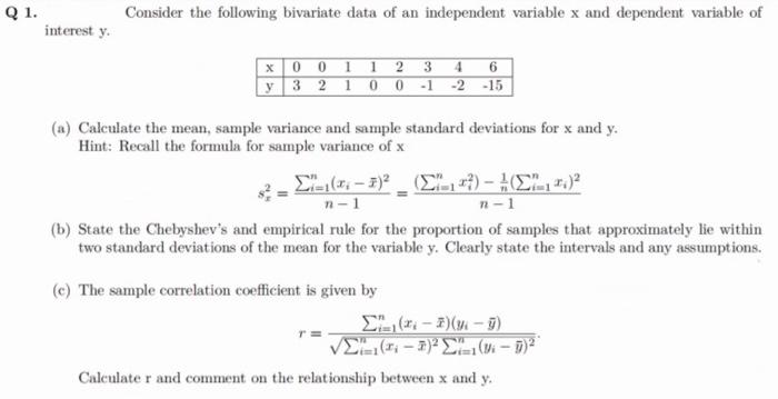 Solved Consider the following bivariate data of an | Chegg.com