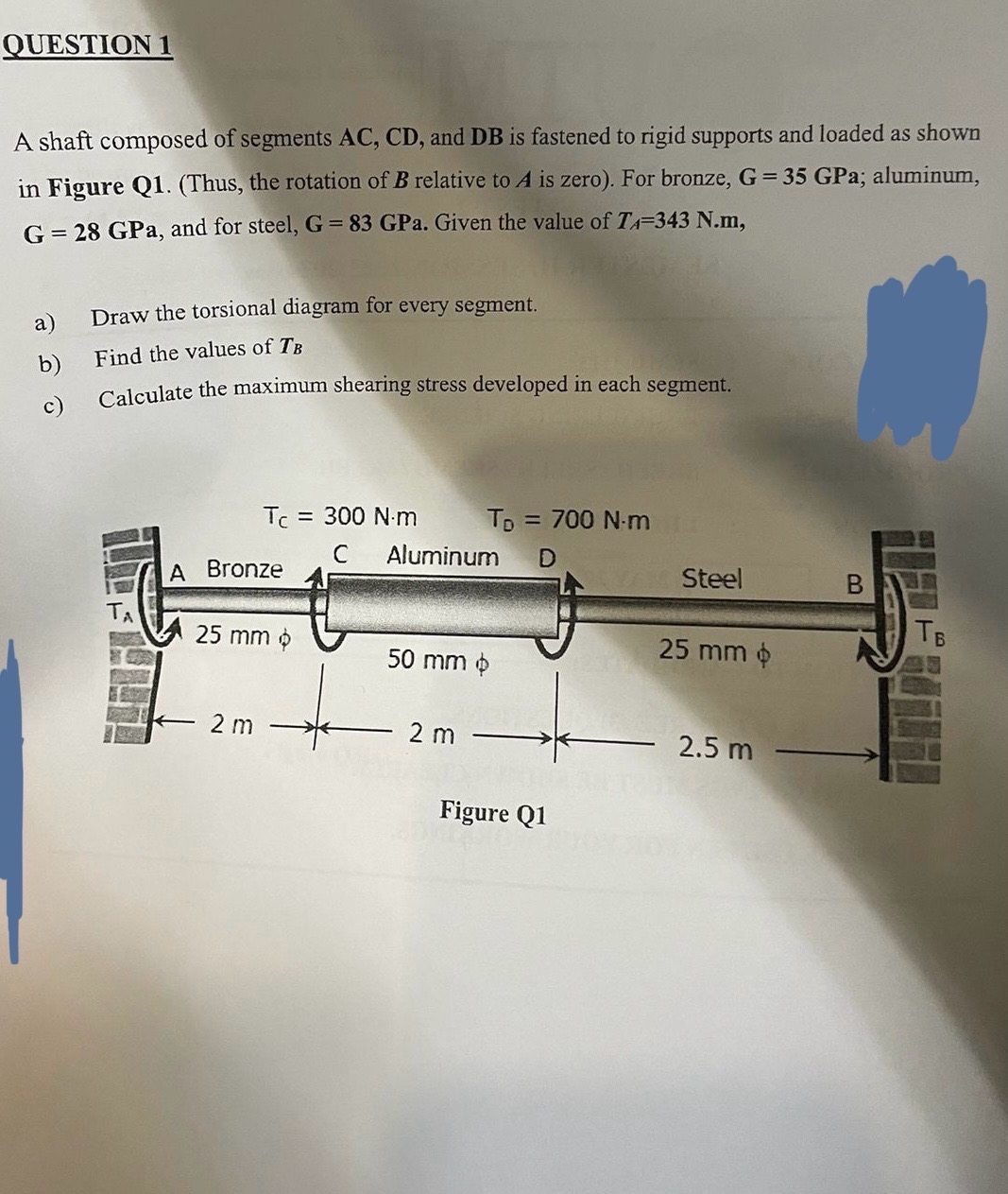 Solved QUESTION 1A shaft composed of segments AC, ﻿CD, ﻿and | Chegg.com