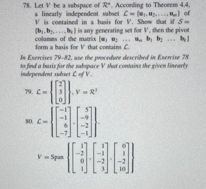Solved 78 Let V Be A Subspace Of Rn According To Theorem