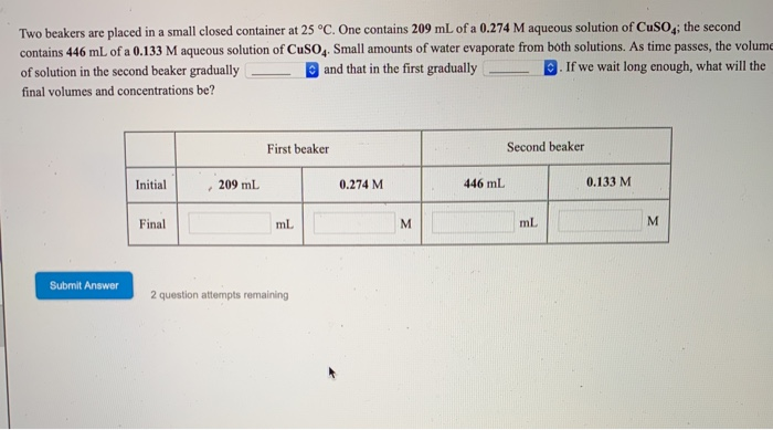Solved Two beakers are placed in a small closed container at | Chegg.com