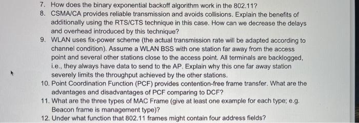 Solved 7. How does the binary exponential backoff algorithm | Chegg.com