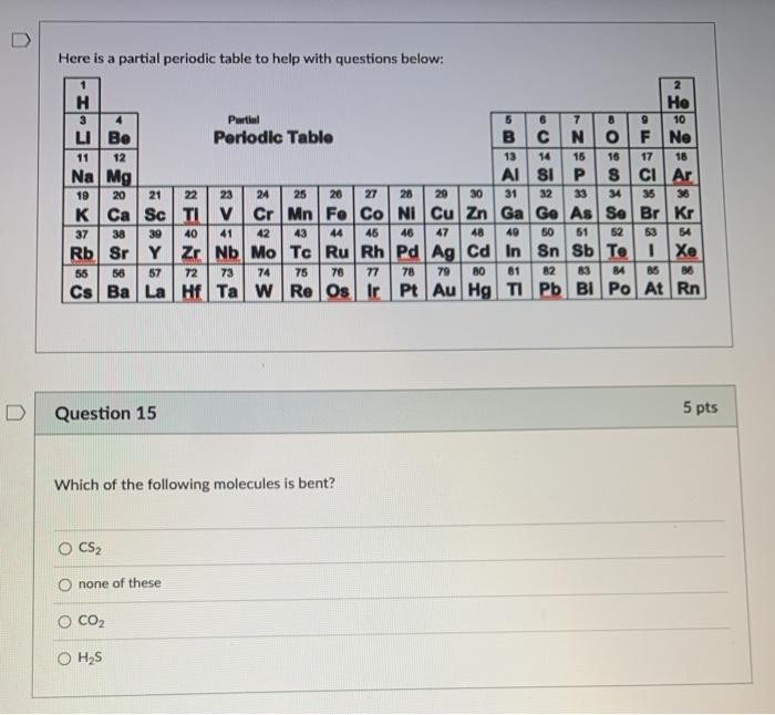 Solved Here is a partial periodic table to help with | Chegg.com