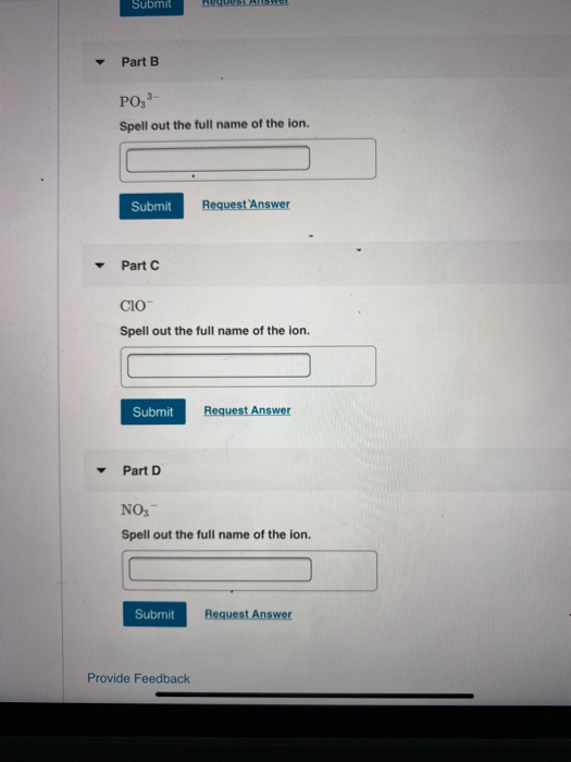 Solved Part A CH302 Spell out the full name of the ion. | Chegg.com