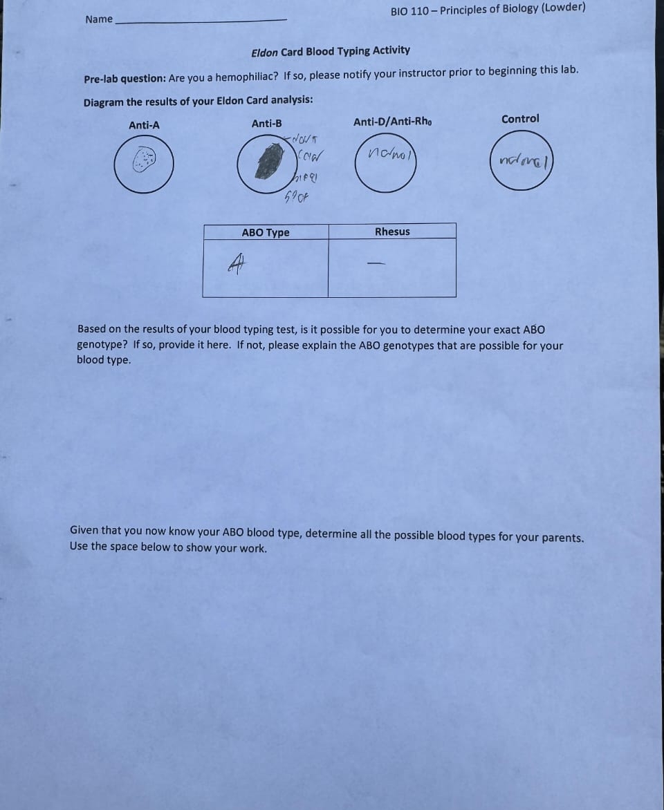 Solved NameBIO 110 - ﻿Principles of Biology (Lowder)Eldon | Chegg.com