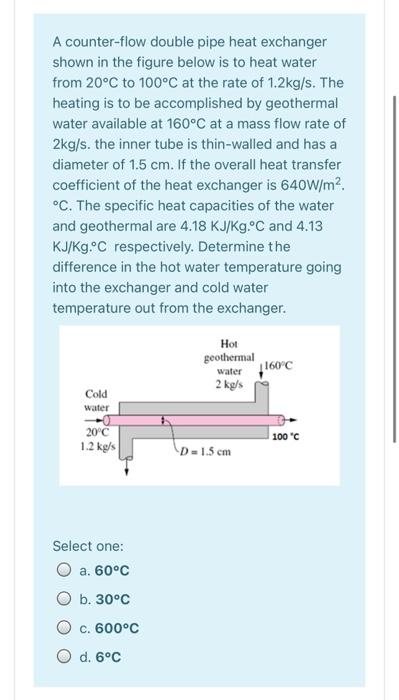 Solved A counter-flow double pipe heat exchanger shown in | Chegg.com