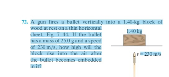 Solved 72. A gun fires a bullet vertically into a 1.40-kg | Chegg.com