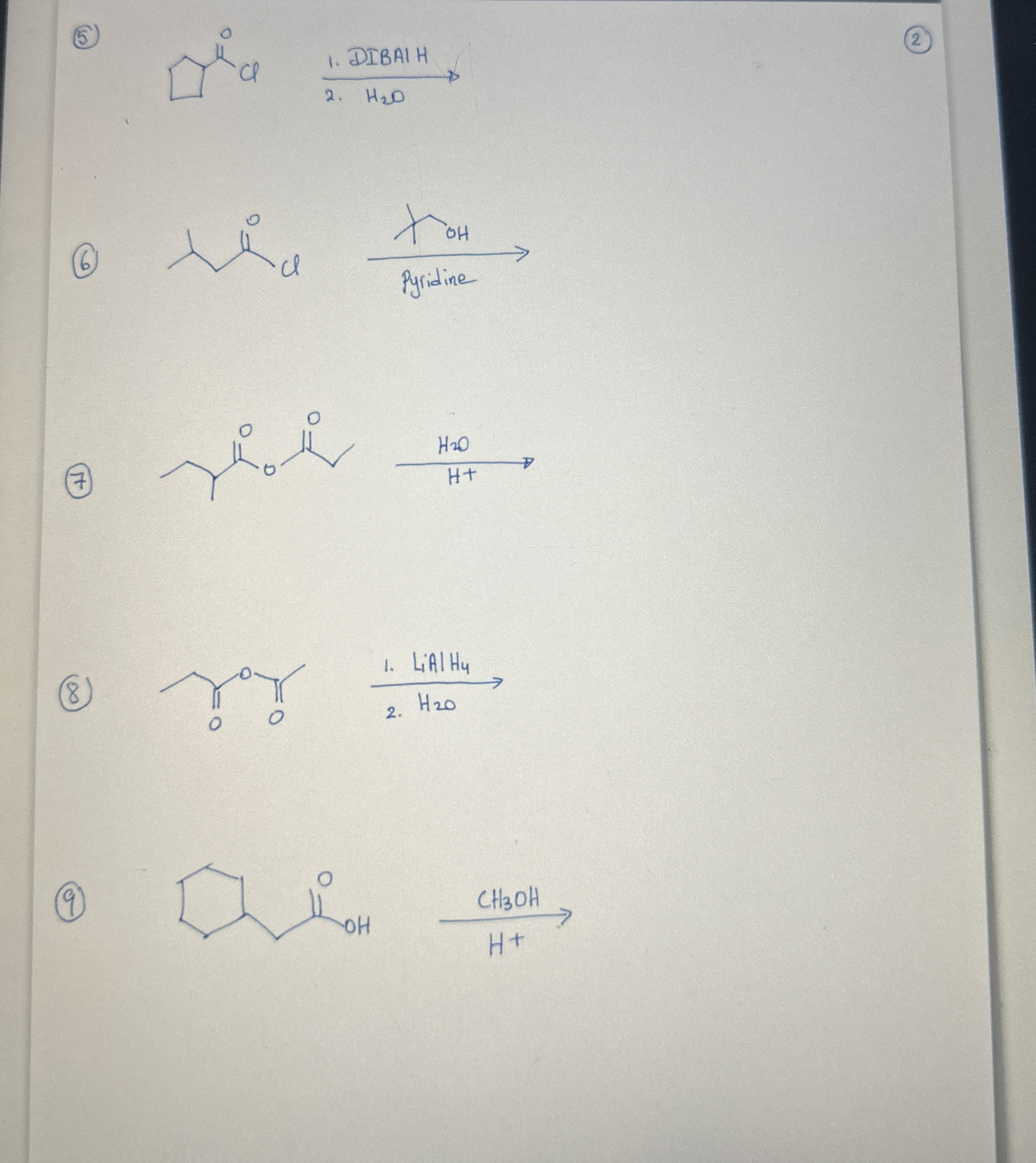 Solved (5) ﻿(6)(7)(8)→?2.H2O1.LiAlH4(9)Please do all | Chegg.com