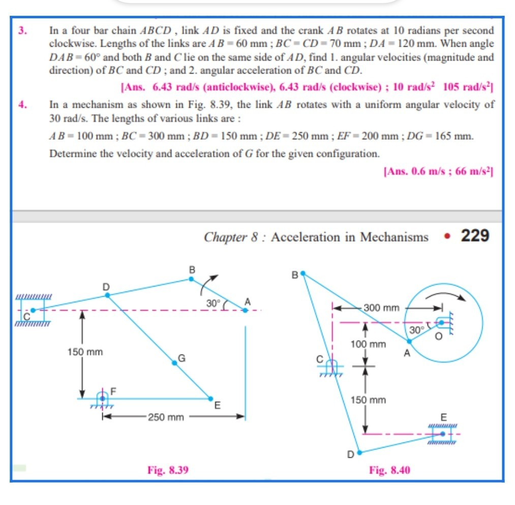 Solved 3. 4. In a four bar chain ABCD, link AD is fixed and | Chegg.com