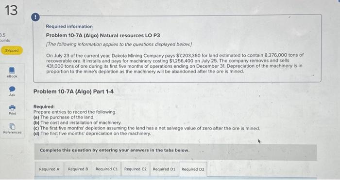 Solved Required information Problem 10-7A (Algo) Natural | Chegg.com