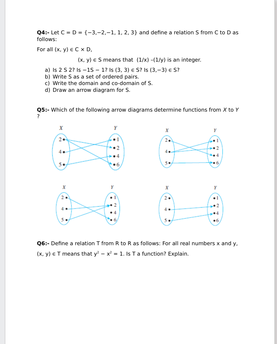 Solved Q4:- ﻿Let C=D={-3,-2,-1,1,2,3} ﻿and define a relation | Chegg.com