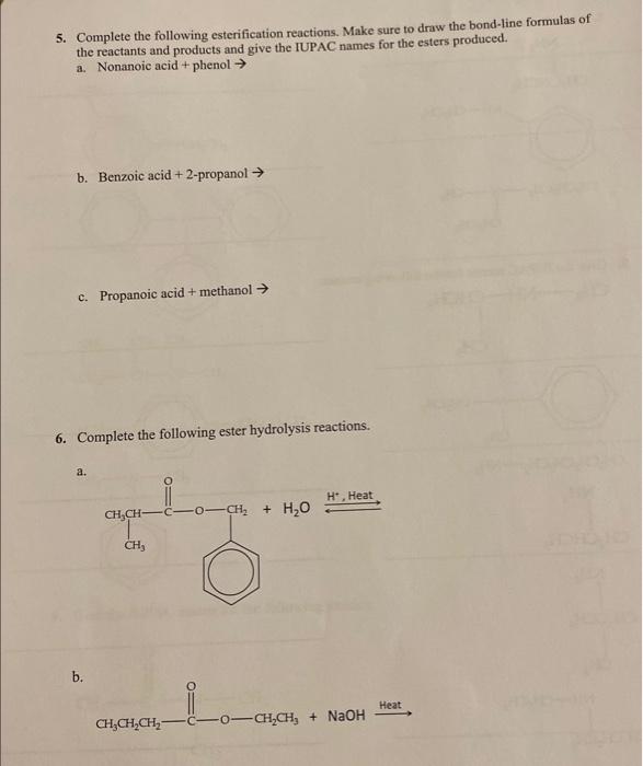 Solved 5. Complete the following esterification reactions. | Chegg.com