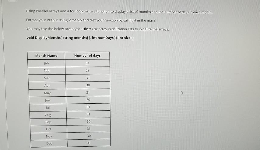 Solved Using Parallel Arrays and a for loop, write a | Chegg.com