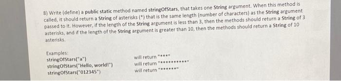 Solved 8) Write (define) a public static method named | Chegg.com