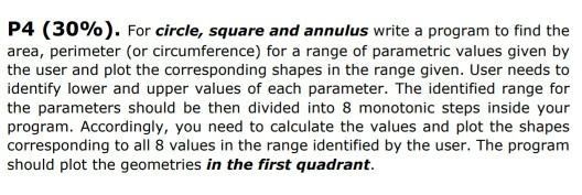 Solved P4 (30%). For circle, square and annulus write a | Chegg.com Solved P4 (30%). For circle, square and annulus write a | Chegg.com