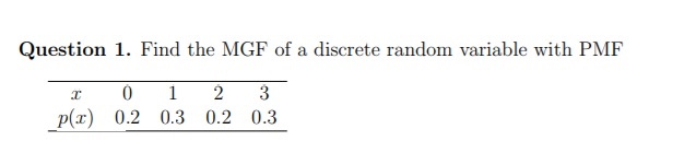 Solved Question 1. Find the MGF of a discrete random | Chegg.com