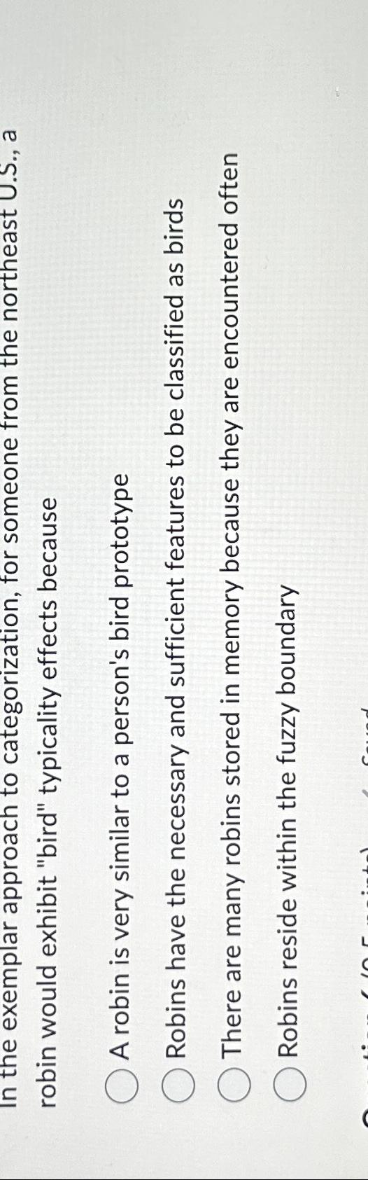 Solved In the exemplar approach to categorization, for | Chegg.com