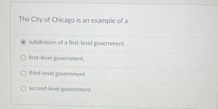 Solved The City of Chicago is an example of a subdivision of | Chegg.com