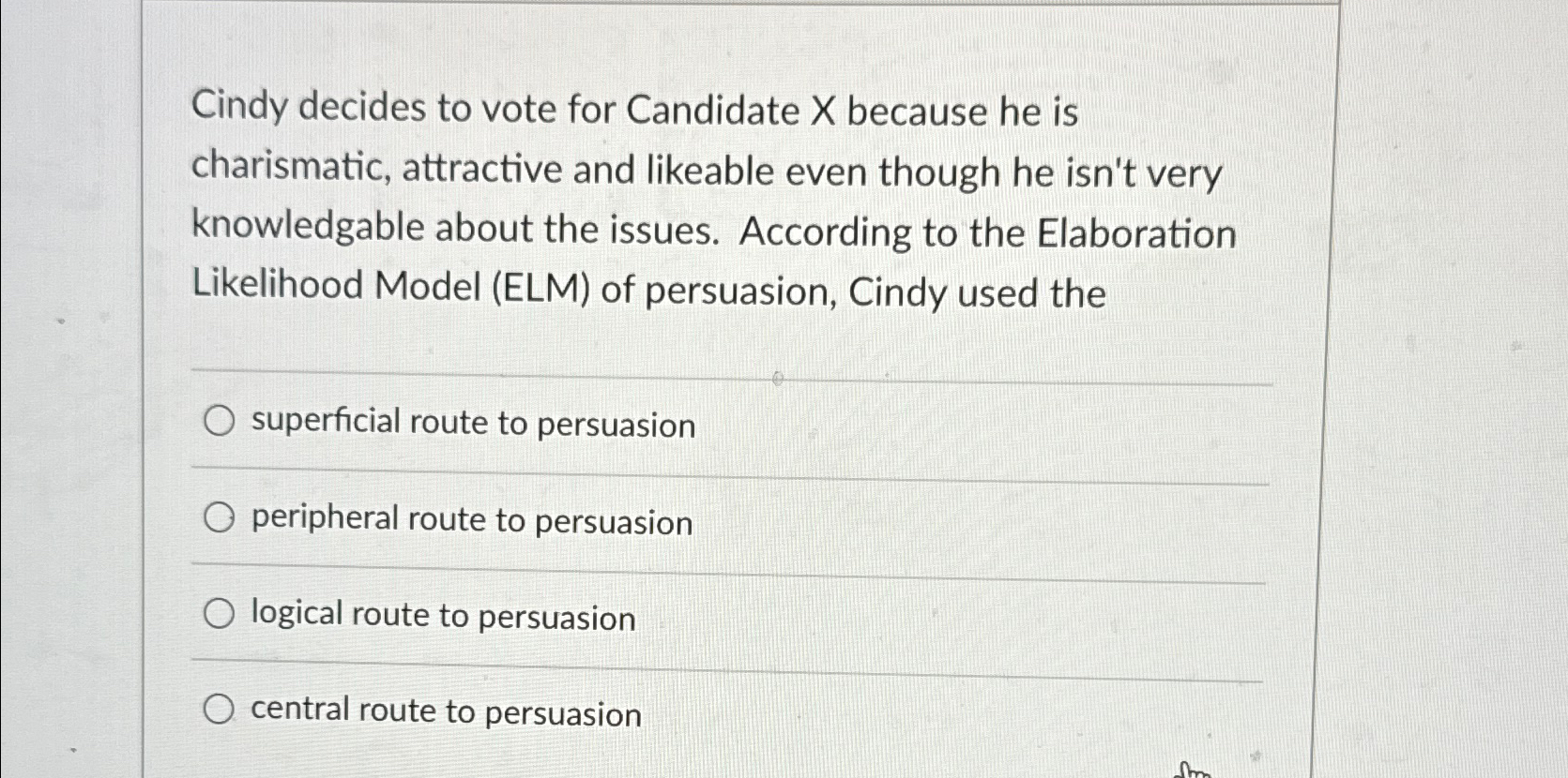 Solved Cindy decides to vote for Candidate x ﻿because he is | Chegg.com
