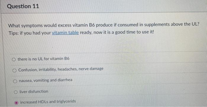 Solved What symptoms would excess vitamin B6 produce if | Chegg.com