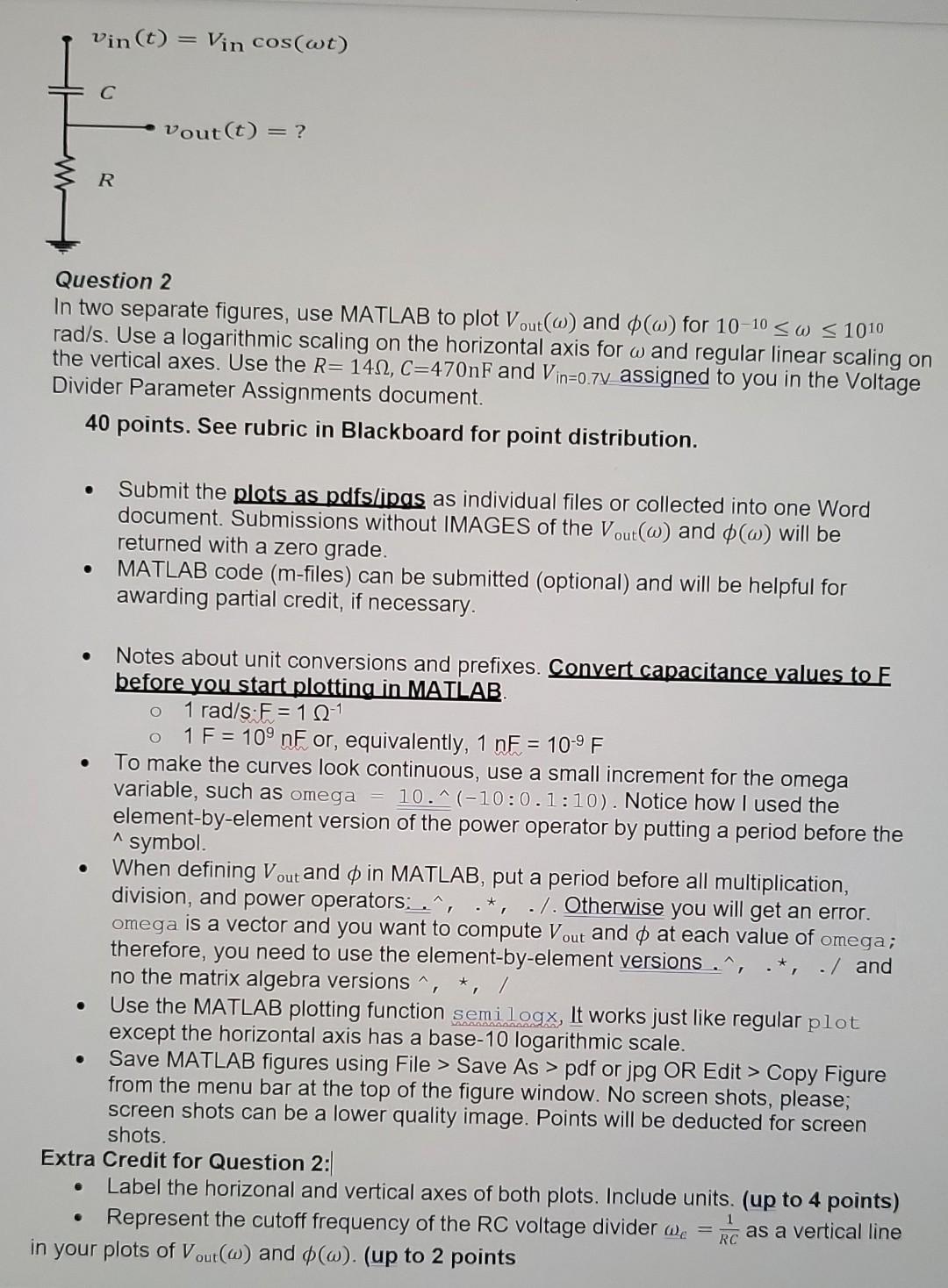Solved Question 2 In two separate figures, use MATLAB to | Chegg.com