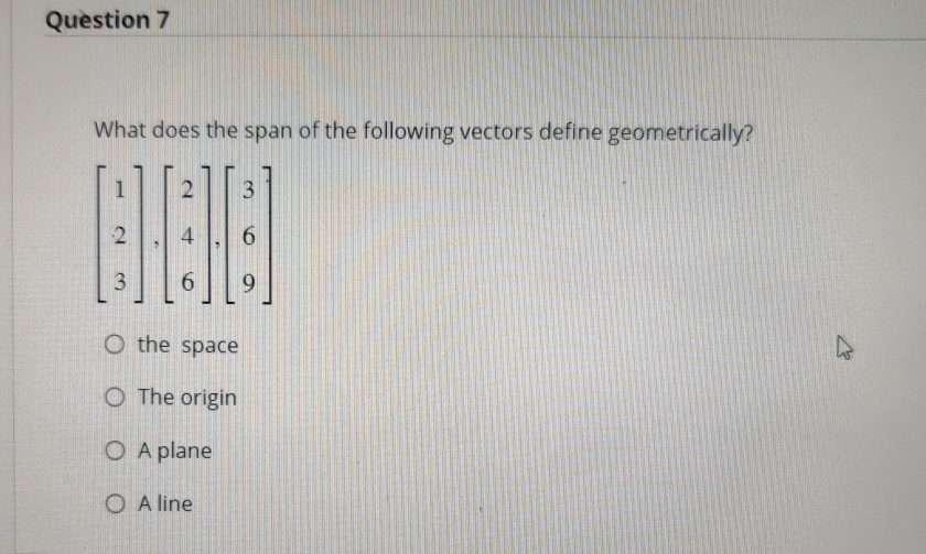 Solved Question 7What does the span of the following vectors | Chegg.com