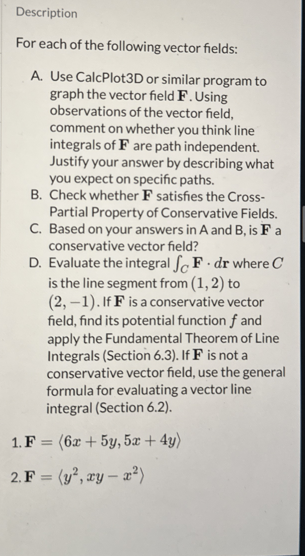 Solved DescriptionFor each of the following vector fields:A. | Chegg.com